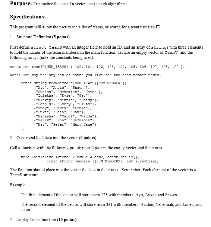 Purpose: To practice the use of a vectors and search | Chegg.com