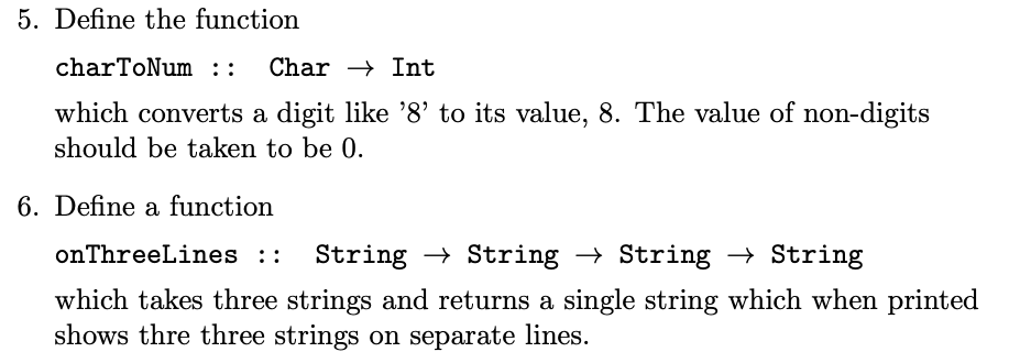 Solved 5. Define the function charToNum :: Char → Int which | Chegg.com