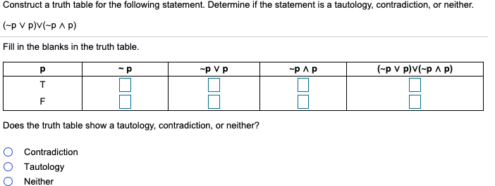Solved Construct a truth table for the following statement. | Chegg.com