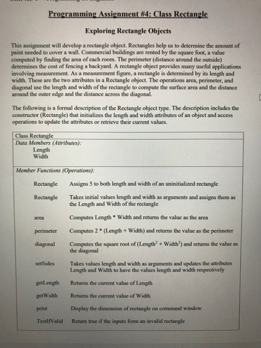 Programming Assignment #4 : Class Rectangle Exploring | Chegg.com