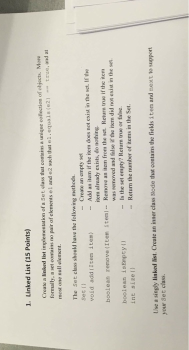 Solved Create a linked list implementation of a Set class | Chegg.com