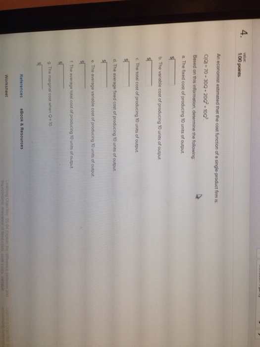 Solved An economist estimated that the cost function of a | Chegg.com