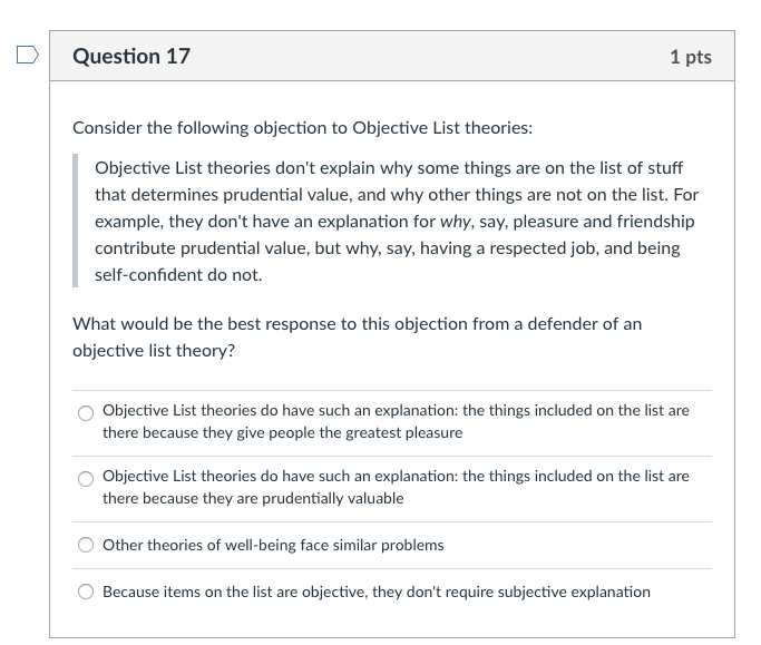 Solved D Question 17 1 pts Consider the following objection | Chegg.com Solved D Question 17 1 pts Consider the following objection | Chegg.com