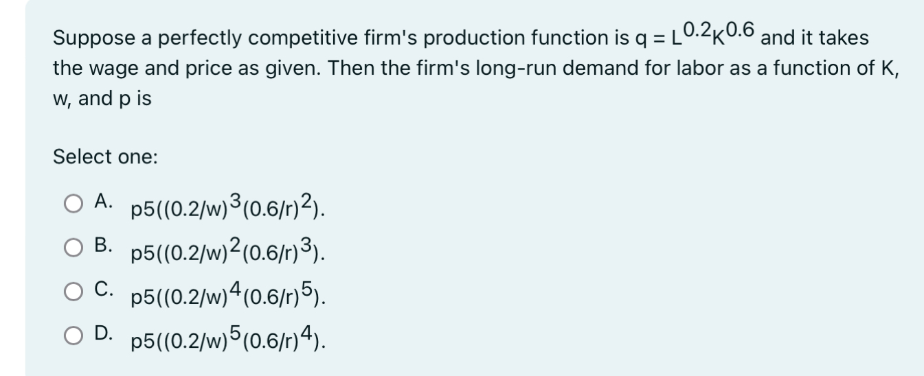 Solved Suppose A Perfectly Competitive Firm S Production Chegg