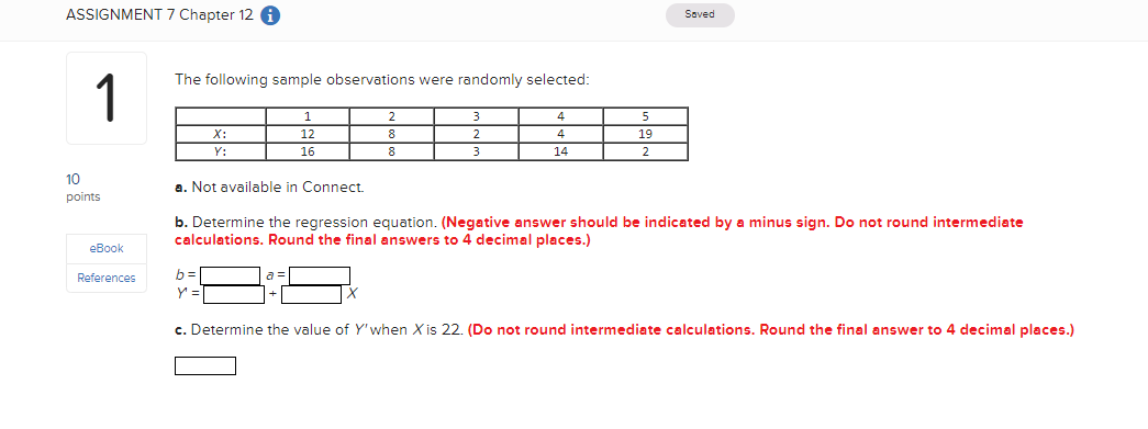 Solved ASSIGNMENT 7 Chapter 12 A Saved The following sample | Chegg.com