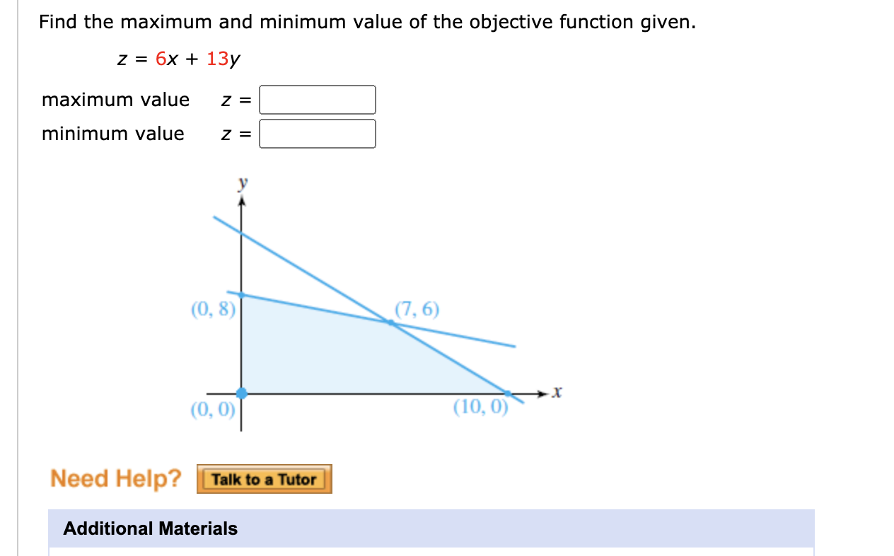 Solved Find the maximum and minimum value of the objective | Chegg.com