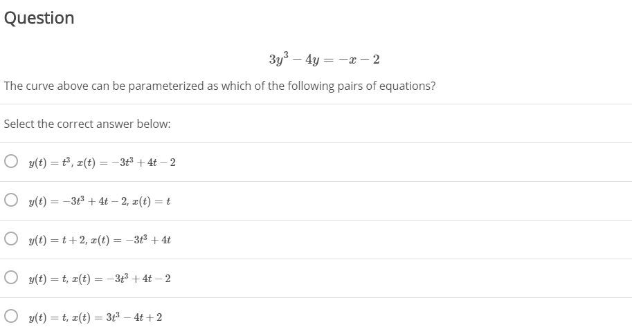 Solved Question 3y3 – 4y = -x - 2 The curve above can be | Chegg.com