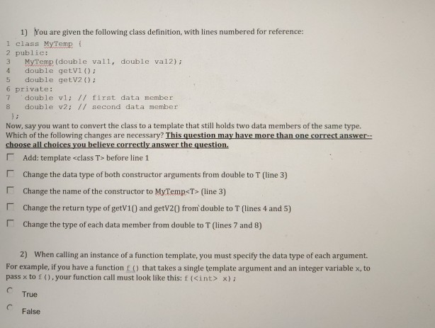 Solved 1) You are given the following class definition, with | Chegg.com