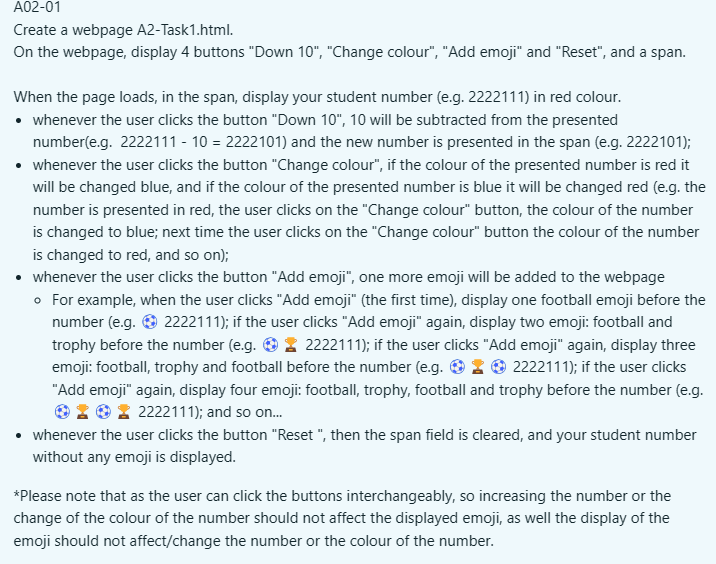 Solved Create a webpage A2-Task1.html. On the webpage, | Chegg.com