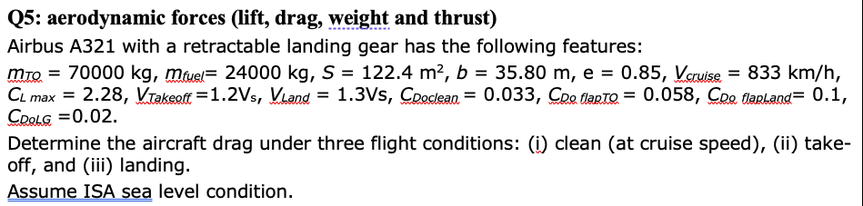 Solved Q5: aerodynamic forces (lift, drag, weight and | Chegg.com