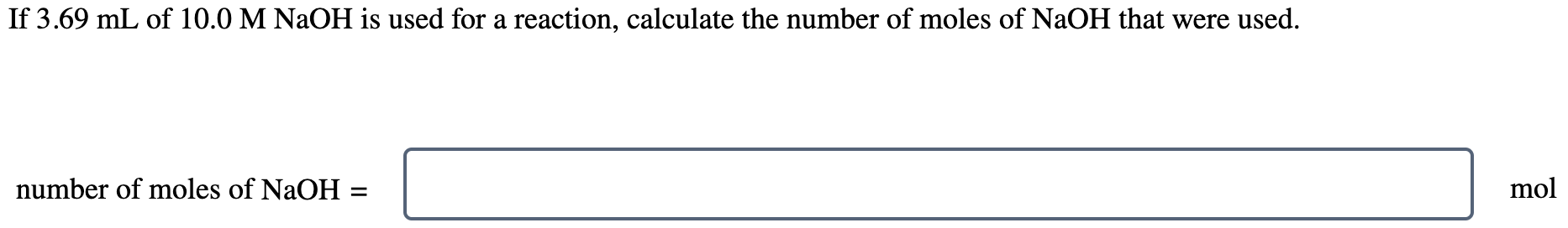 Solved If \\( 3.69 \\mathrm{~mL} \\) of \\( 10.0 \\mathrm{M} | Chegg.com