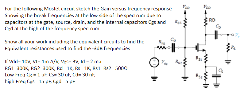 Solved For the following Mosfet circuit sketch the Gain | Chegg.com