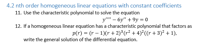 Solved 4.2 nth order homogeneous linear equations with | Chegg.com