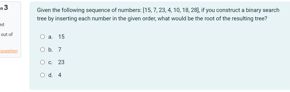 Solved Given the following sequence of numbers: | Chegg.com