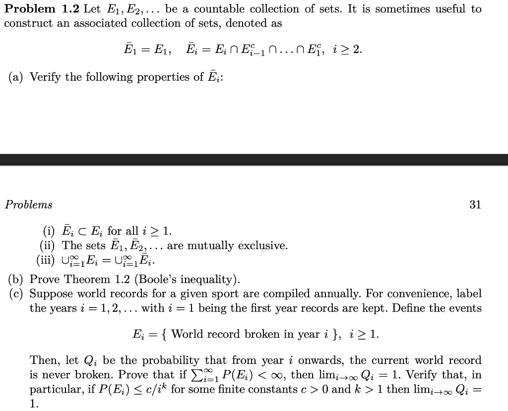 Problem 1.2 Let E1,E2,… be a countable collection of | Chegg.com