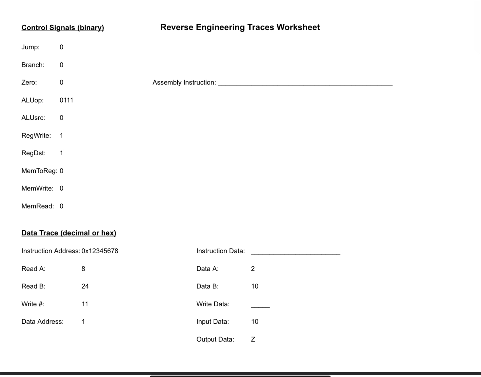 Solved Fill in the gaps (assembly instruction, write data, | Chegg.com
