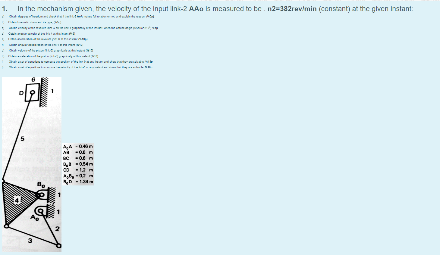 Solved 1. In the mechanism given, the velocity of the input | Chegg.com