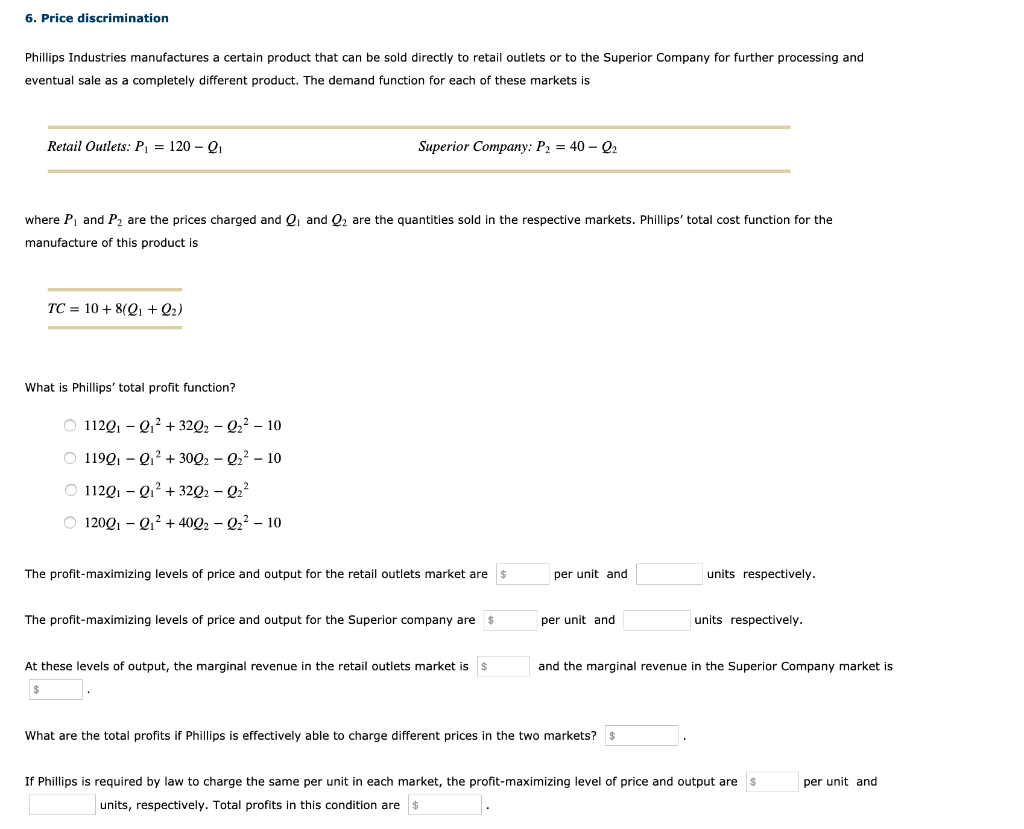 Solved 6. Price discrimination Phillips Industries | Chegg.com