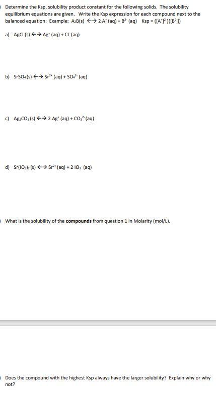 Solved Determine the Ksp, solubility product constant for | Chegg.com
