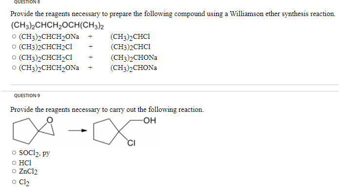 Solved QUESTION 8 Provide the reagents necessary to prepare | Chegg.com