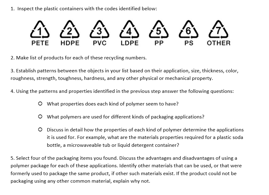 Solved 1. Inspect the plastic containers with the codes | Chegg.com