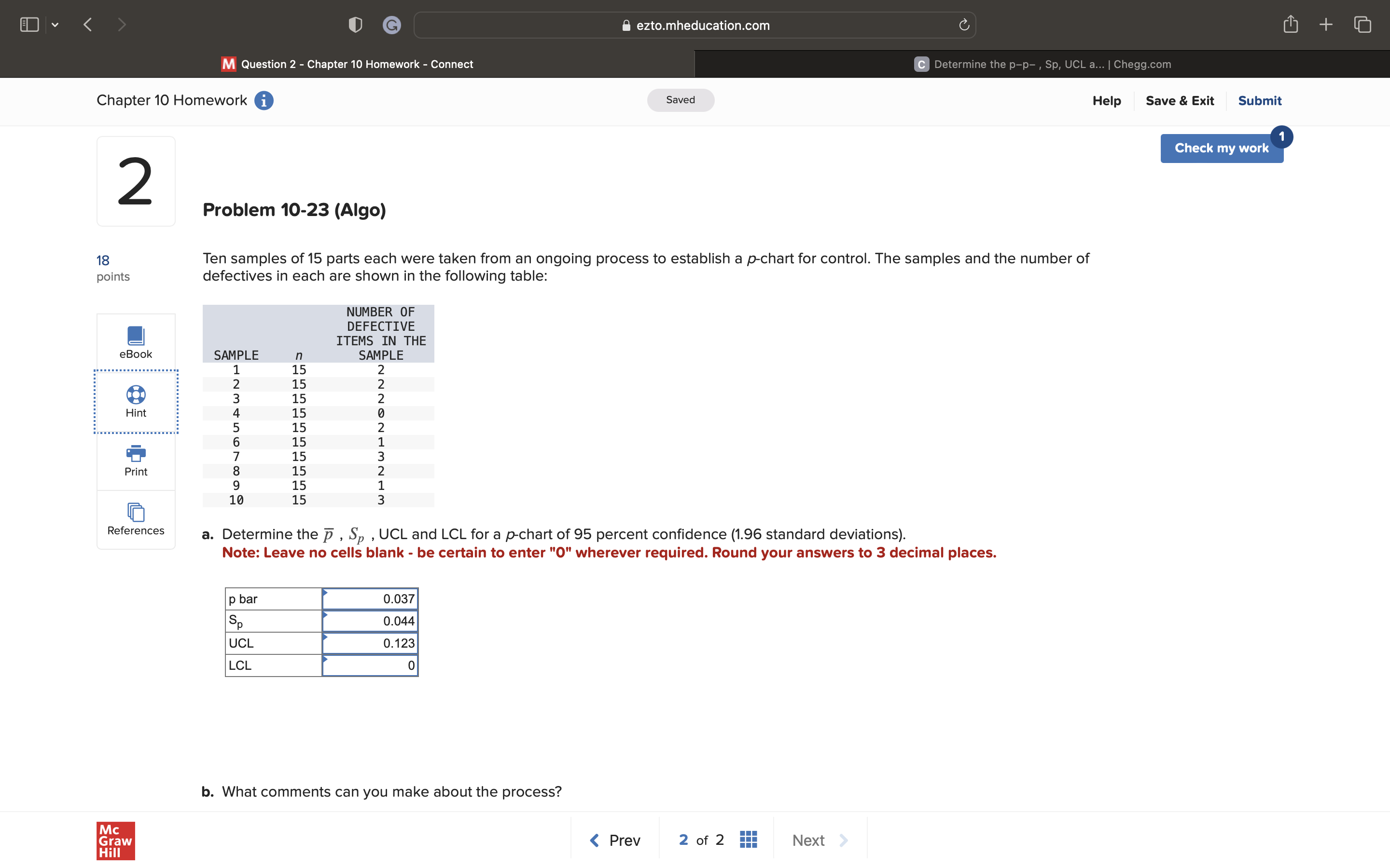 Determine the p⎯⎯ , Sp , UCL and LCL for a p-chart of | Chegg.com
