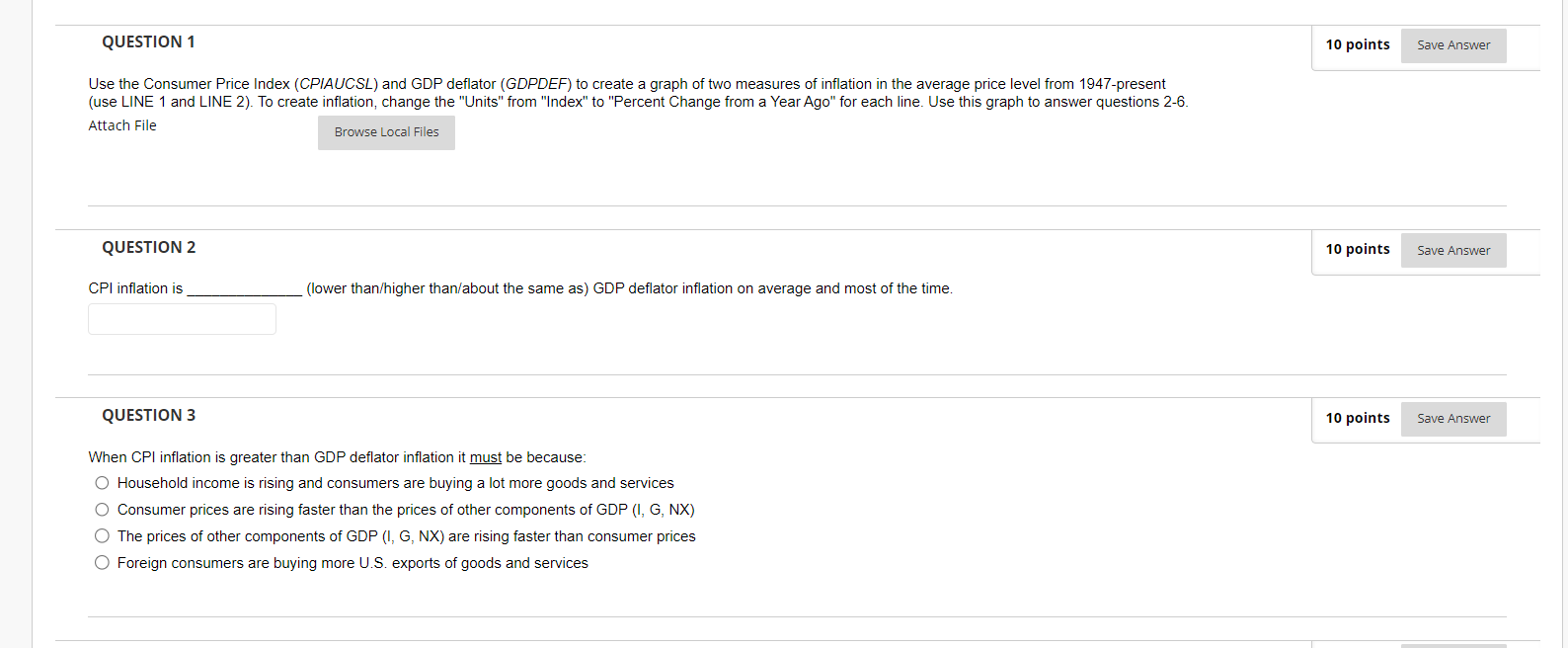 Solved Use the Consumer Price Index (CPIAUCSL) and GDP | Chegg.com