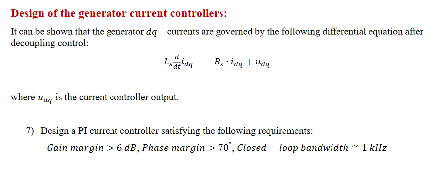 Design of the generator current controllers: It can | Chegg.com