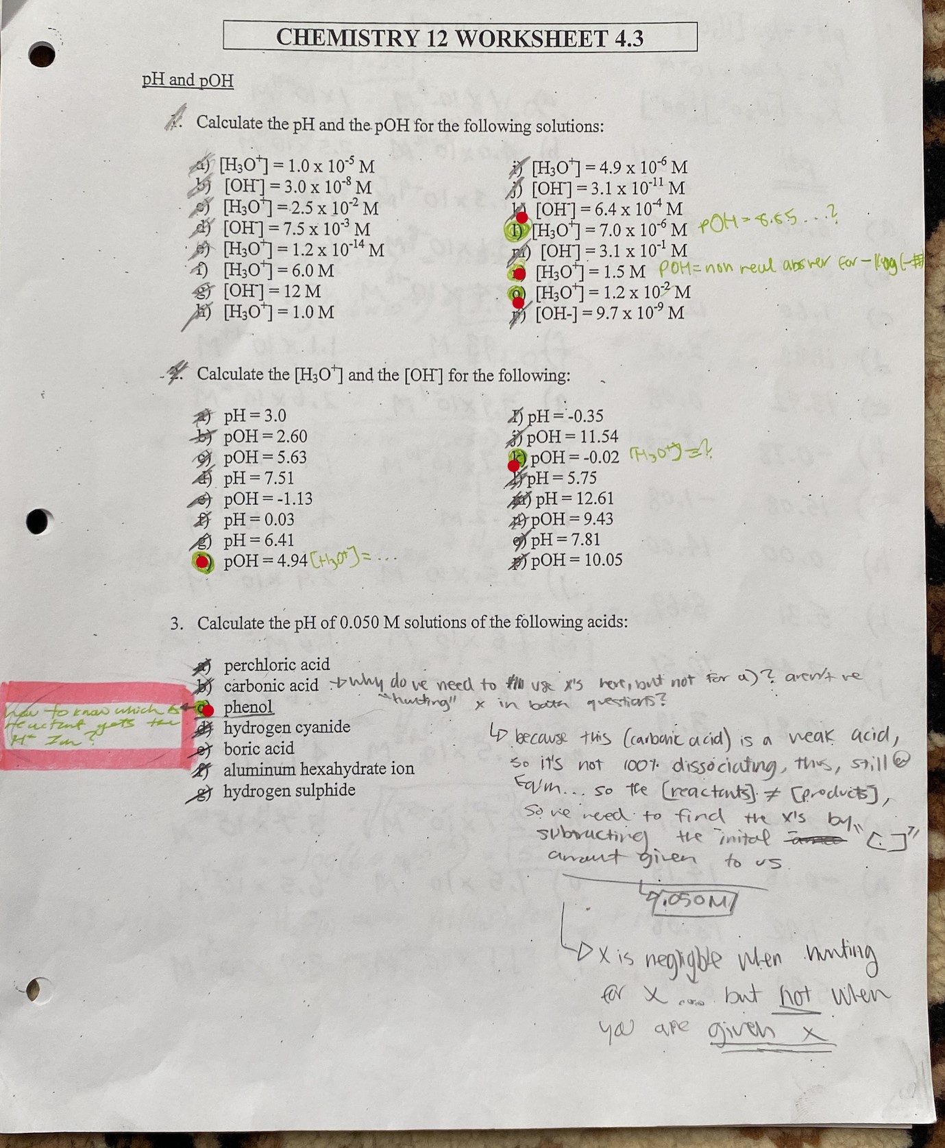Solved 17. Calculate the pH and the pOH for the following | Chegg.com