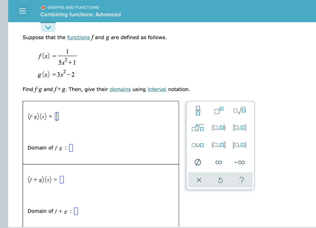 Solved = O GRAPHS AND FUNCTIONS Combining functions: | Chegg.com