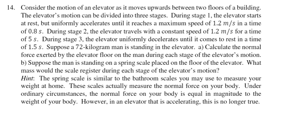 Solved 14. Consider the motion of an elevator as it moves | Chegg.com
