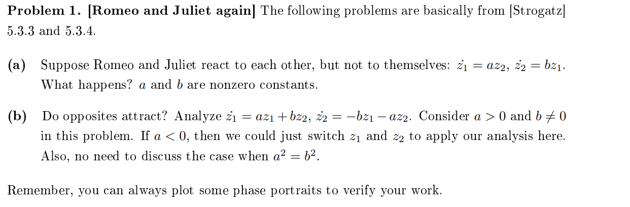 Solved Problem 1. (Romeo and Juliet again] The following | Chegg.com