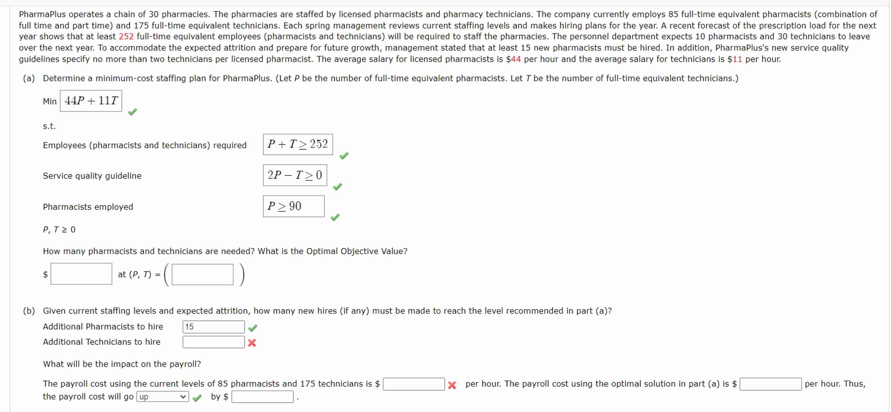 Solved (a) ﻿Determine a minimum-cost staffing plan for | Chegg.com