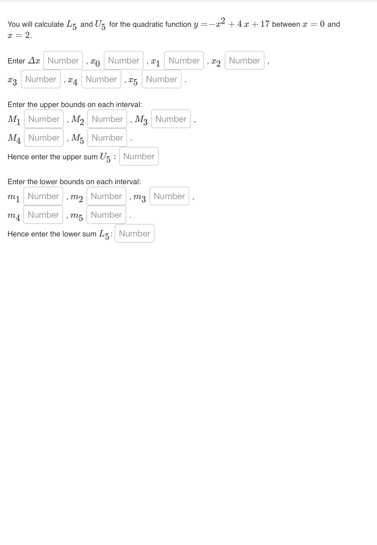 Solved You will calculate L5 and U5 for the quadratic | Chegg.com