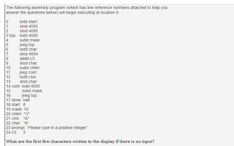 Solved The following assembly program (which has line | Chegg.com