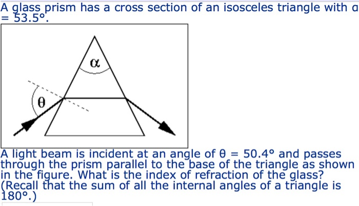 Solved A glass prism has a cross section of an isosceles | Chegg.com