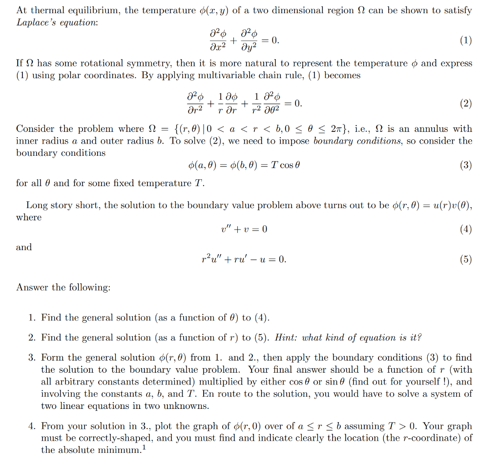 At thermal equilibrium, the temperature ϕ(x,y) of a | Chegg.com