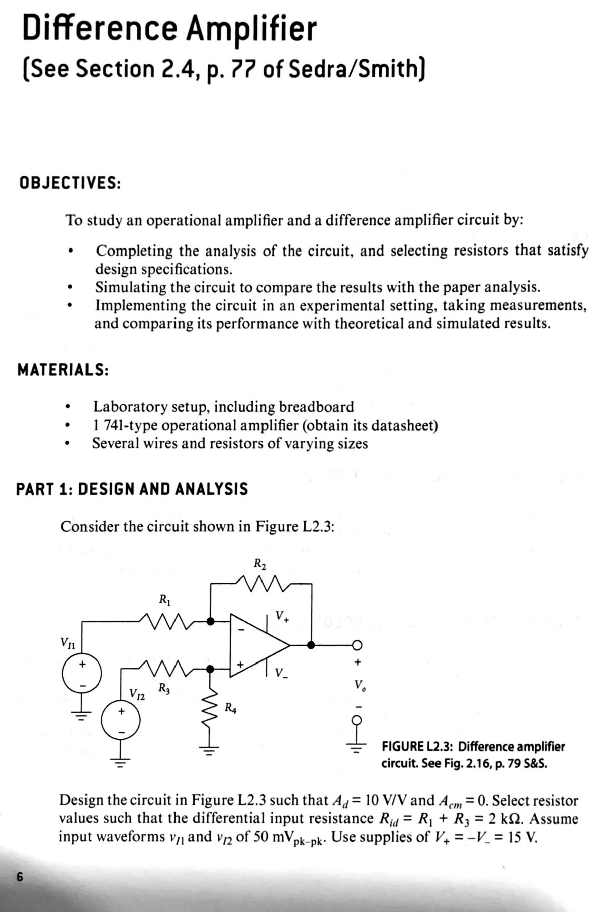 Solved Difference Amplifier [See Section 2.4, p. 77 of | Chegg.com