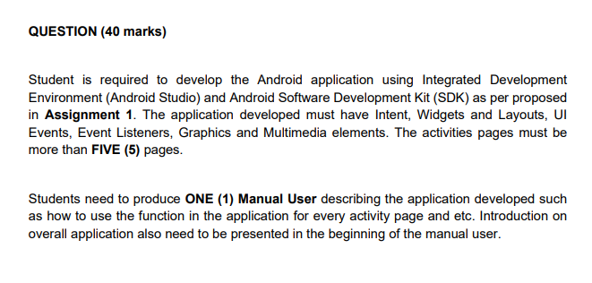 Solved Student is required to develop the Android | Chegg.com