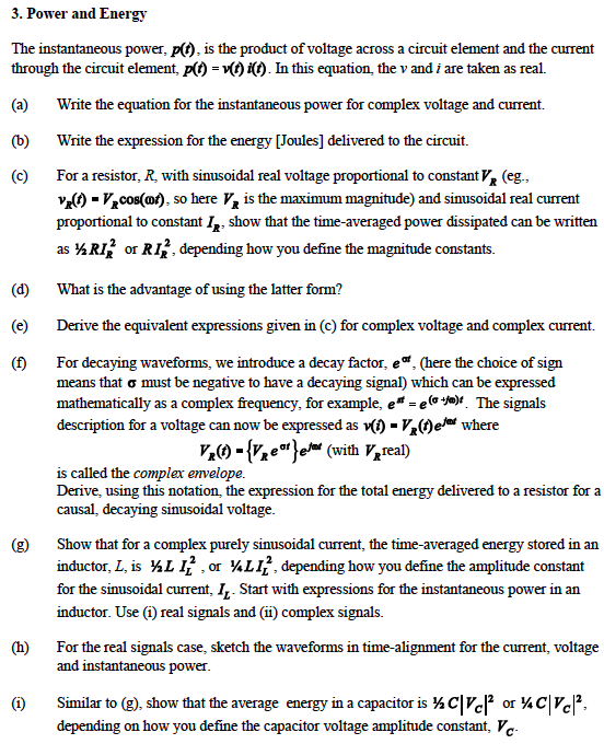 Solved 3. Power and Energy The instantaneous power, p(). is | Chegg.com