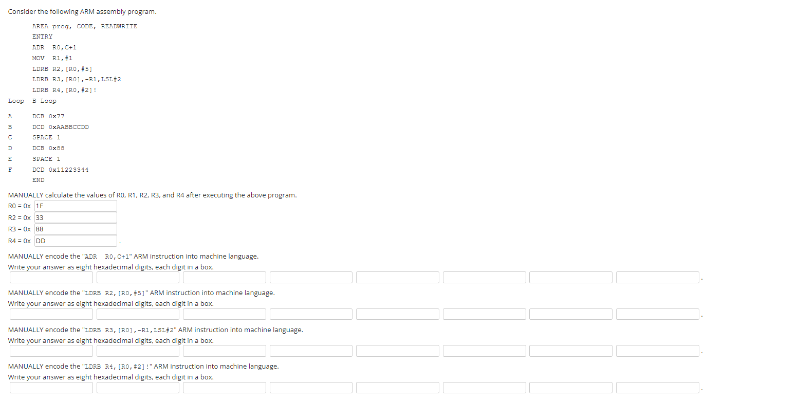 Solved Consider the following ARM assembly program. AREA | Chegg.com
