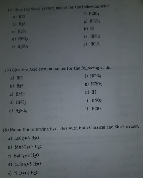 Solved 161 Give the Stock system names for the following | Chegg.com