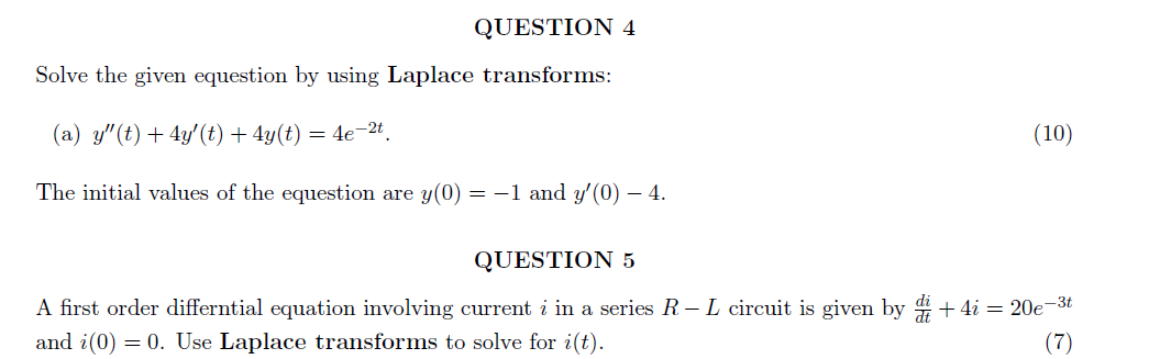 Solved QUESTION 4Solve the given equestion by ﻿using Laplace | Chegg.com