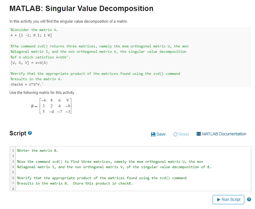 Solved MATLAB: Singular Value Decomposition In this activity | Chegg.com