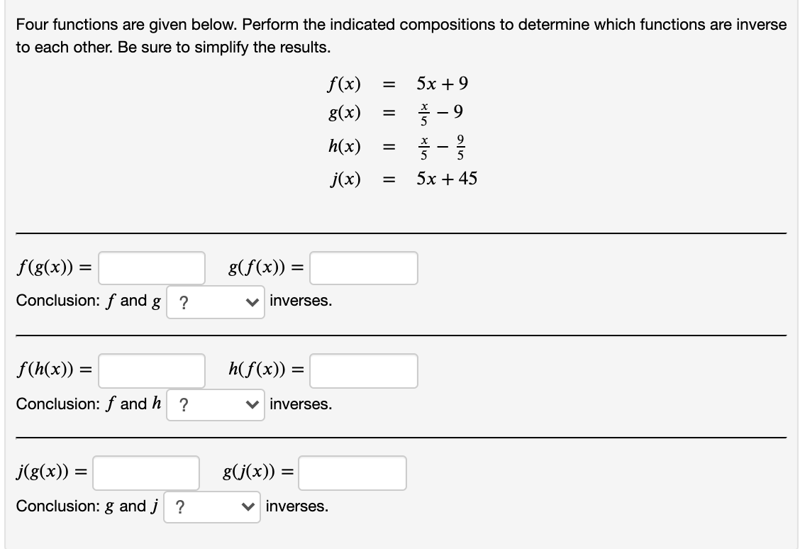 Solved Four functions are given below. Perform the indicated | Chegg.com