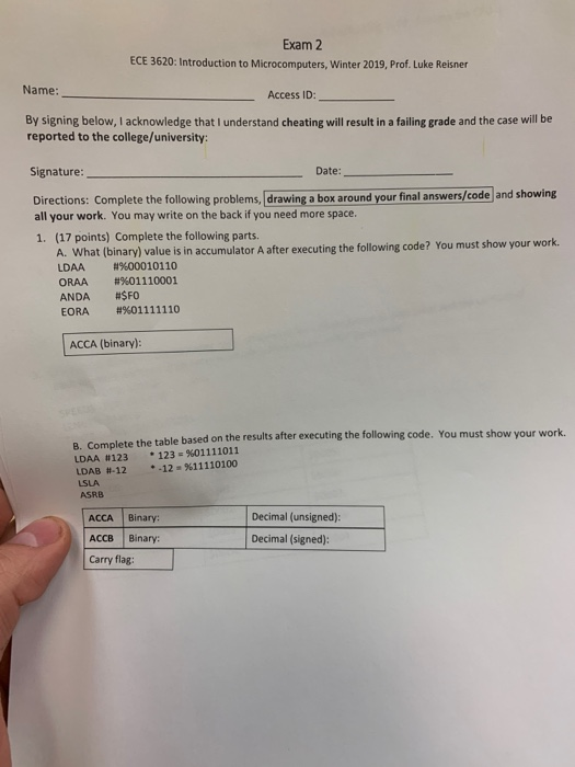 Solved Exam 2 ECE 3620: Introduction to Microcomputers, | Chegg.com