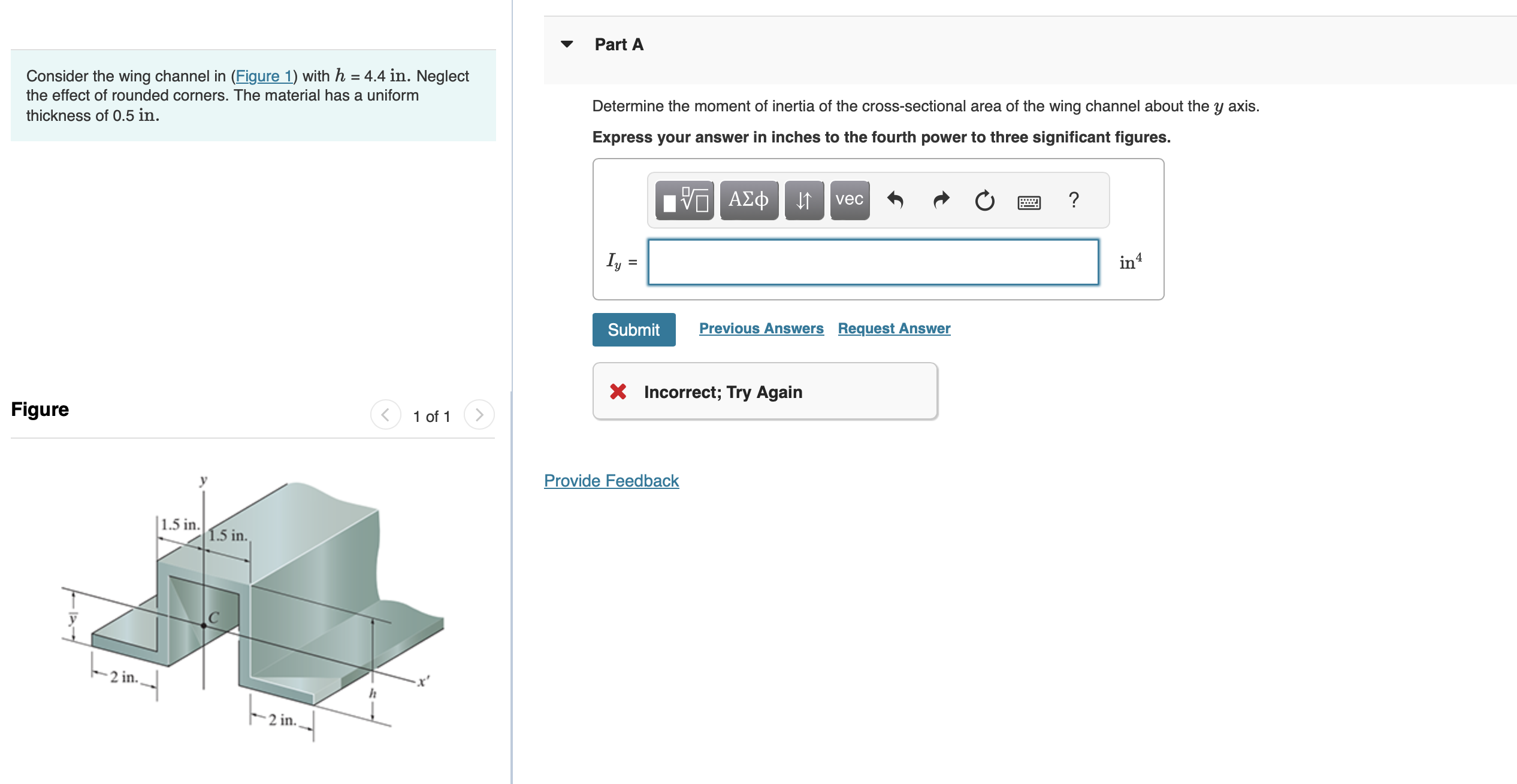 Solved Consider the wing channel in (Figure 1) with h=4.4in. | Chegg.com