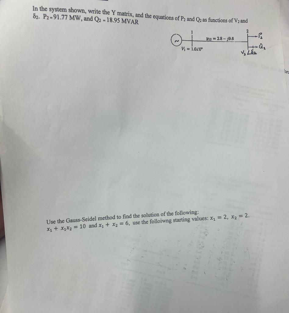 Solved In the system shown, write the Y ﻿matrix, and the | Chegg.com