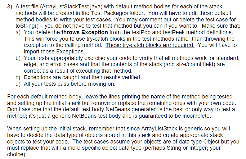 Solved \} 3) A test file (ArrayListStackTest.java) with | Chegg.com