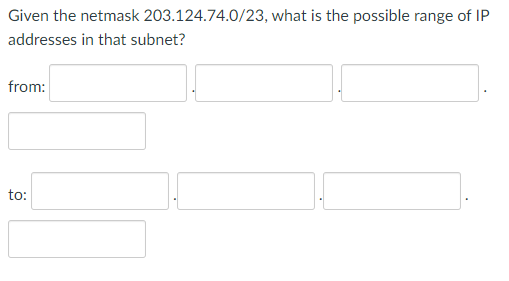 Solved Given the netmask 203.124.74.0/23, what is the | Chegg.com